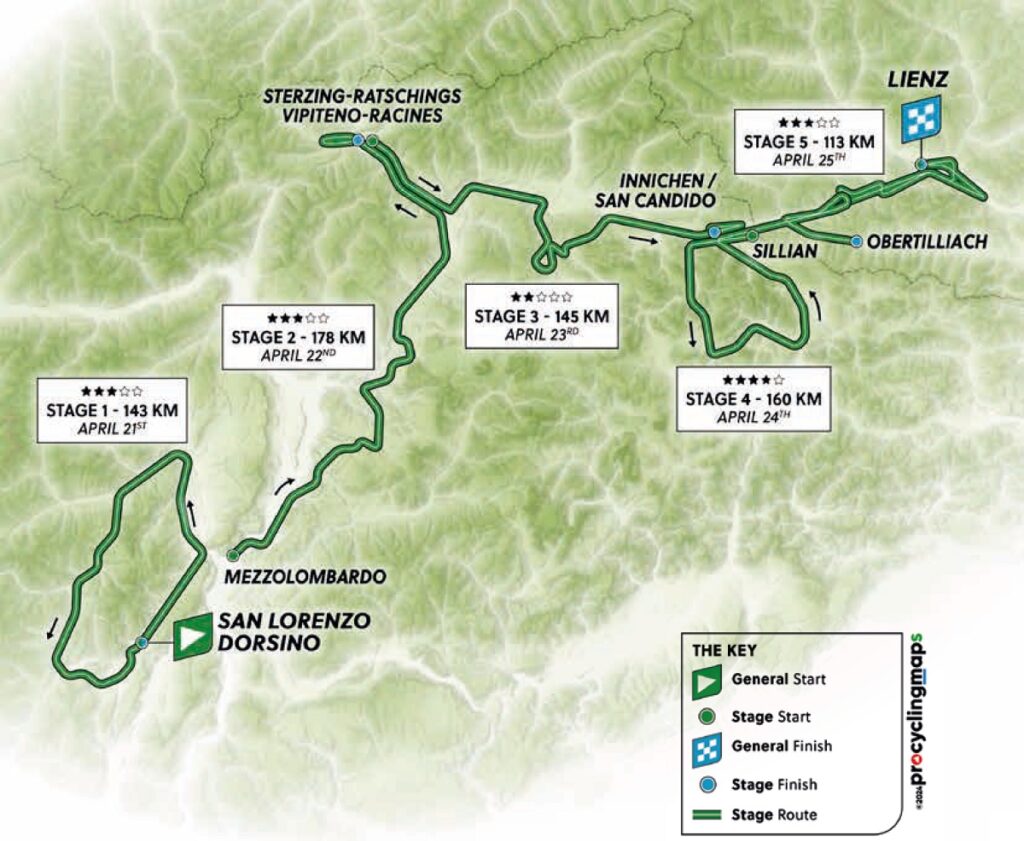 Tour of the Alps 2025, il percorso (Altimetrie e Planimetrie ...