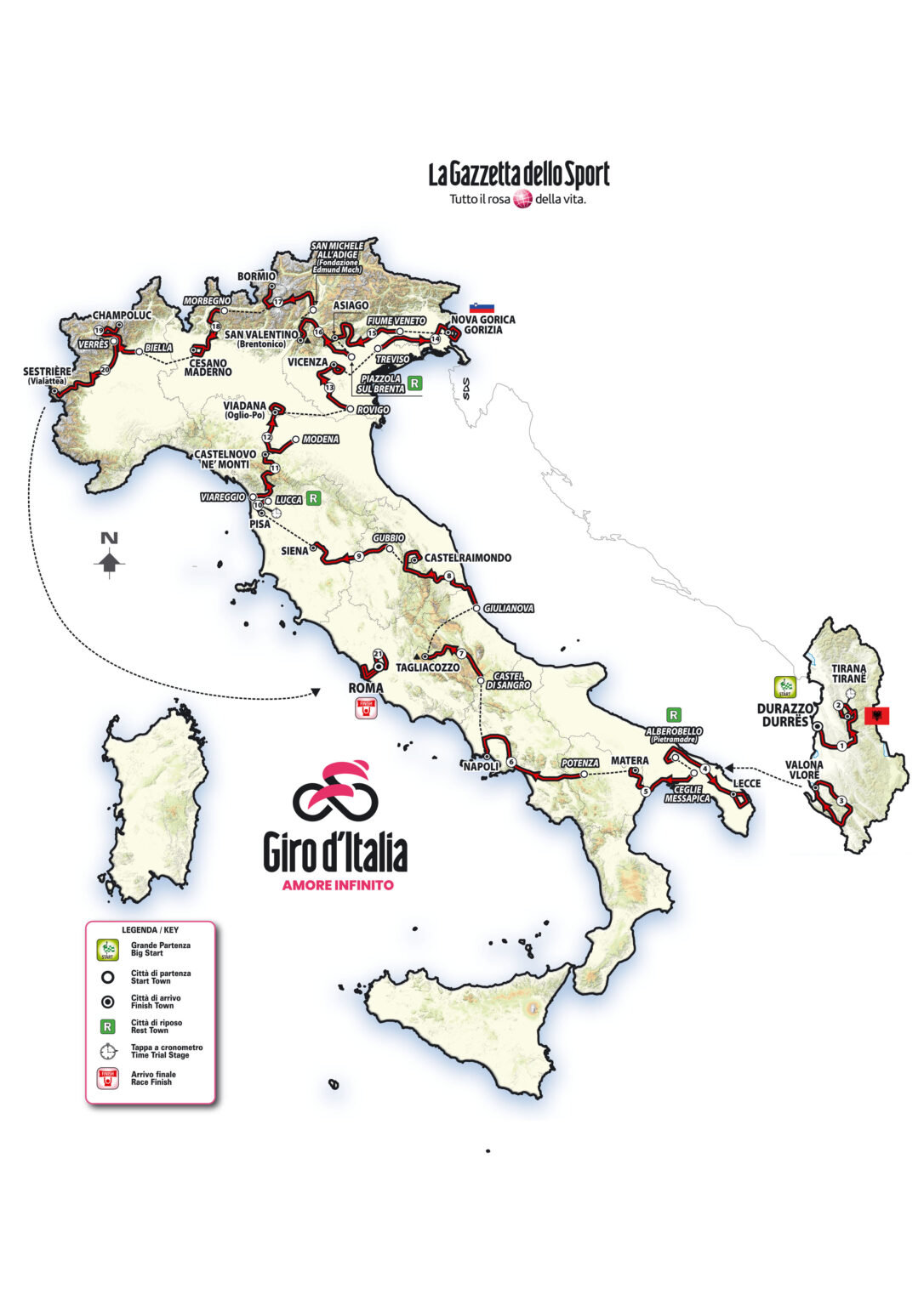 Analisi Percorso Giro d’Italia 2025: partenza in Albania e arrivo a ...