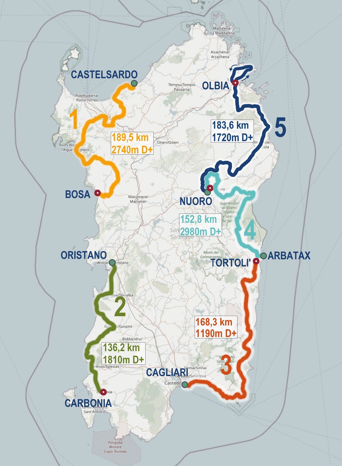 Giro della Sardegna 2026, annunciate tappe e percorso (Altimetrie e ...
