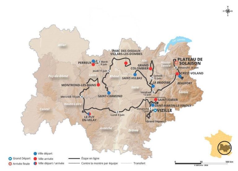 Analisi Percorso Tour Auvergne - Rhône-Alpes (ex Delfinato) 2026: 8 ...