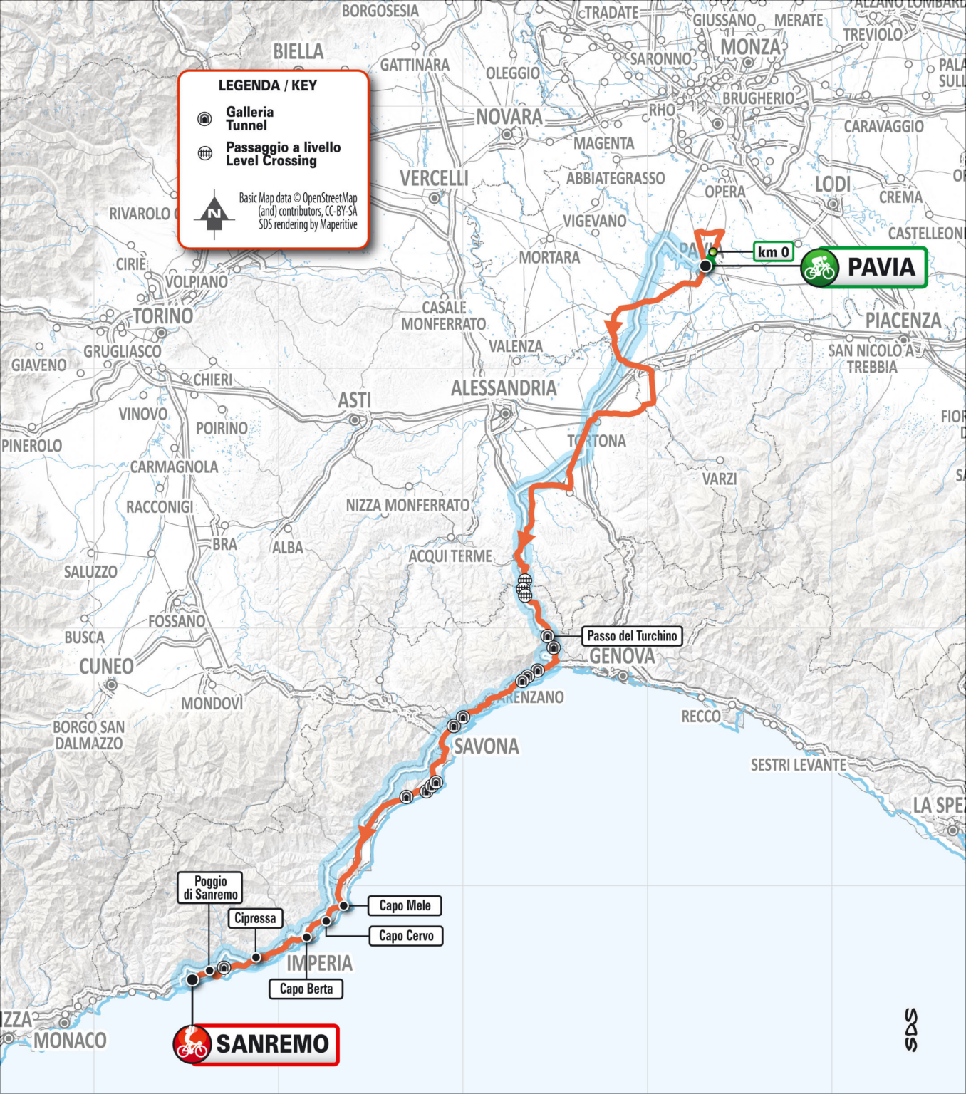 Milano-Sanremo 2026, il percorso (Altimetria e Planimetria ...