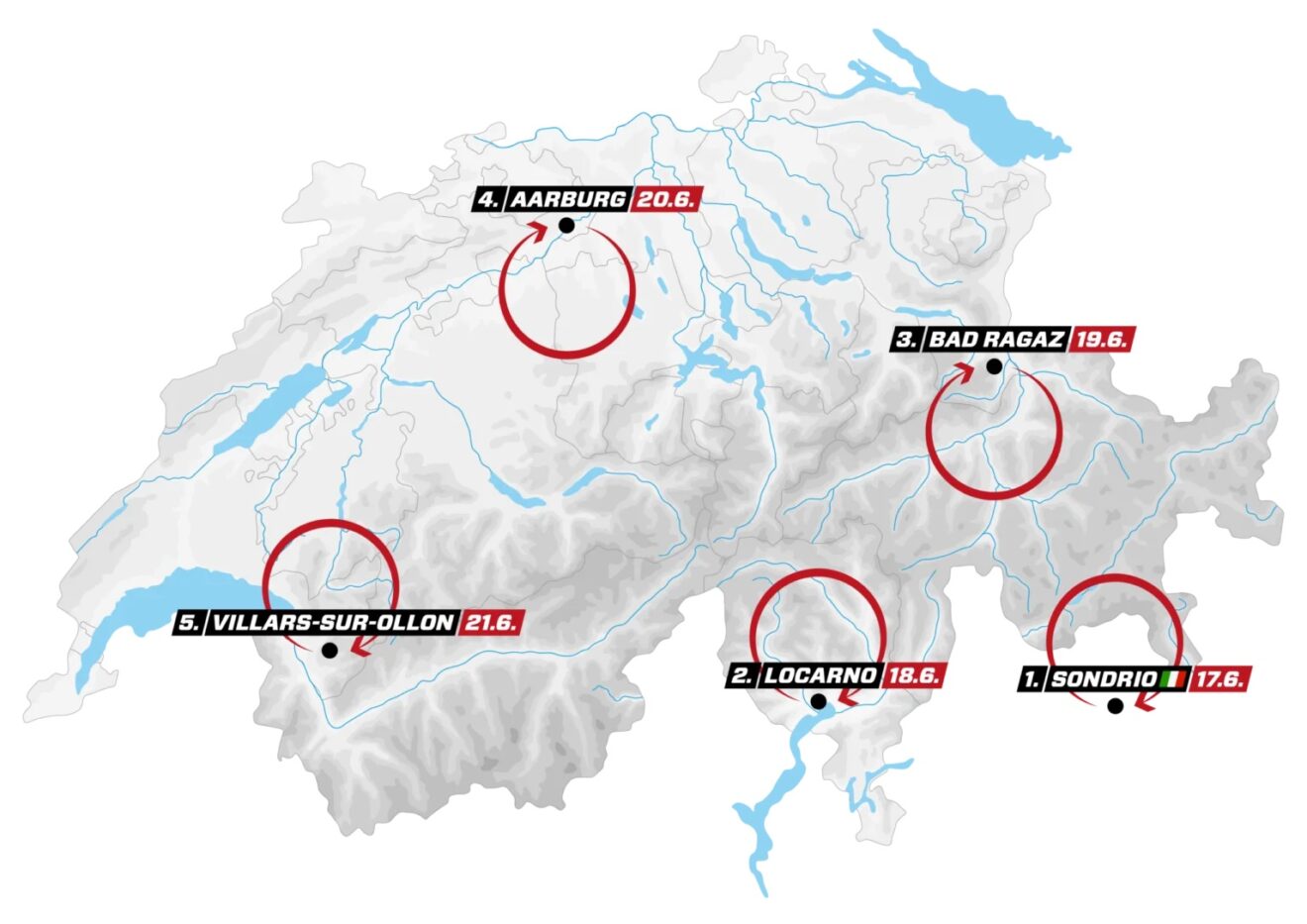 Giro di Svizzera 2026, il percorso (Altimetrie e Planimetrie ...